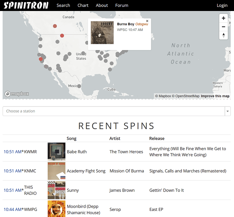 Spinitron's home page, the map and the recent spins - faq - Spinitron ...